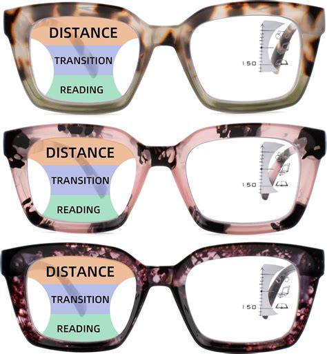 Hiyanjn 3 Pack Progressive Multifocal Reading Glasses For Women Men Oprah Style Blue