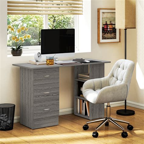 Homcom 47 Inches Home Office Desk With 3 Tier Storage Shelves Computer