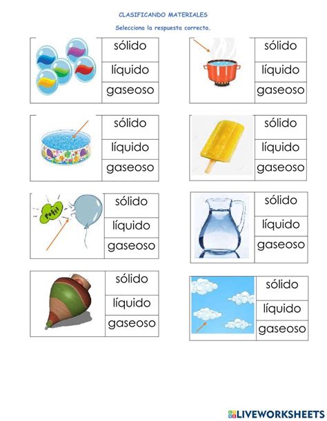 Ejercicio De Sólidolíquido O Gaseoso Estados De La Materia