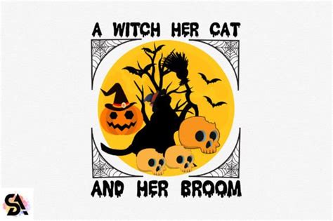 A Witch Her Cat And Her Broom Graphic By Svgart · Creative Fabrica