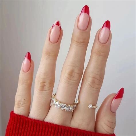 Red Tip Almond Nails