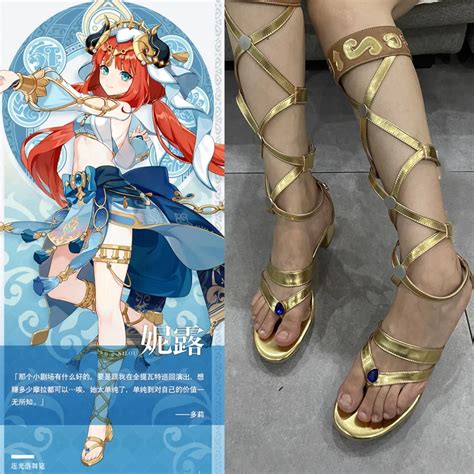Genshin 임팩트 Nilou 코스프레 샌들 여름용 좁은 밴드 발가락 하이힐 크로스 스트랩 끈 샌들 여성 V 모양 디자인 신발 Aliexpress