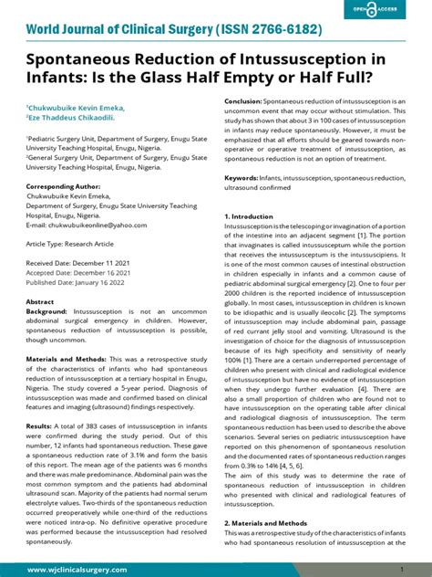 Spontaneous Reduction Of Intussusception In Infants Is The Glass Half Empty Or Half Full Pdf