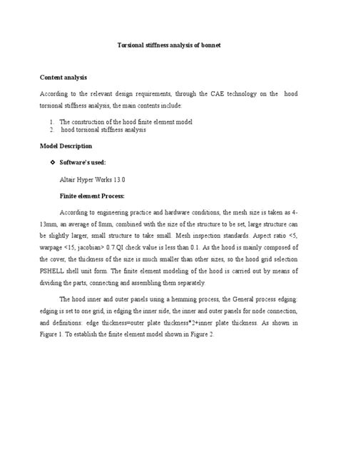 Torsional Stiffness Analysis Of Bonnet Pdf Finite Element Method