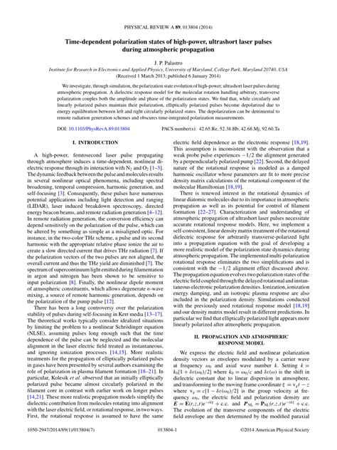 Pdf Time Dependent Polarization States Of High Power Ultrashort Laser Pulses During