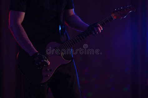 Man Playing Electric Guitar On Stage Rock Music Stock Image Image Of