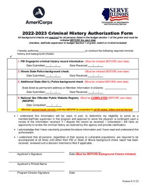 Fillable Online 2022 2023 Criminal History Authorization Form Serve