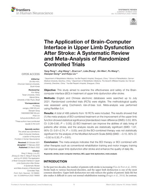 Pdf The Application Of Brain Computer Interface In Upper Limb Dysfunction After Stroke A