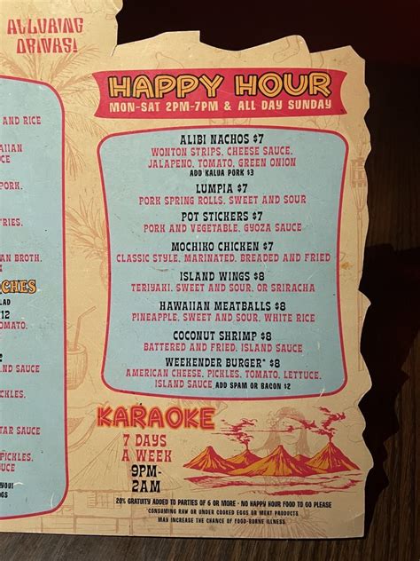 The Alibi Tiki Lounge Menu Indulge In Tiki Delights Karaoke Fun