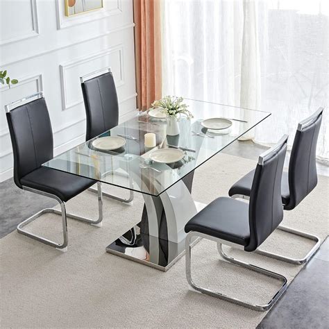 Azmac Glass Dining Table Set For 4 63 Dining Room Table