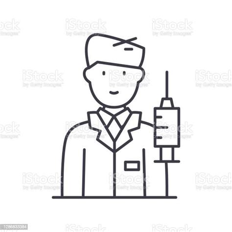 醫生與注射器圖示線性隔離插圖細線向量網頁設計符號輪廓概念符號與可編輯的筆劃在白色背景向量圖形及更多一組物體圖片 一組物體 互聯網 健