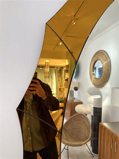 Large Italian Amber Glass Lightning Mirror Attributed To Cristal Art