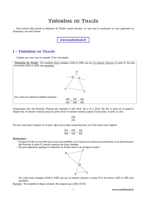 Théorème de Thalès Cours PDF à imprimer Maths 3ème