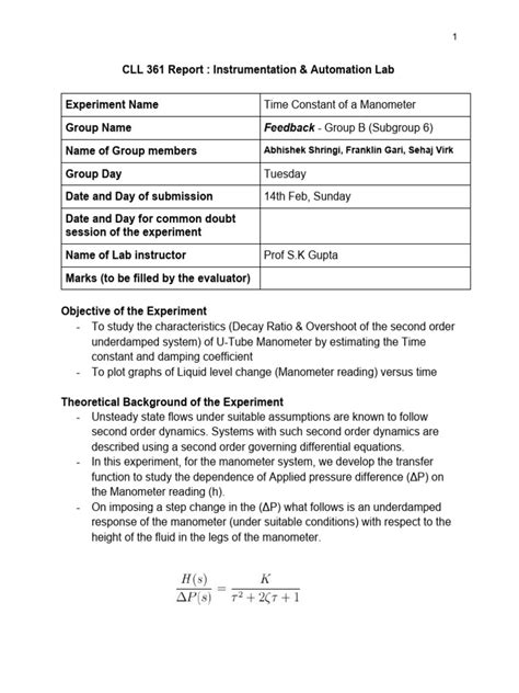 Feedback Group B6 Pdf Damping Pressure Measurement