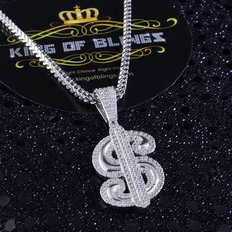 King Of Blings White 925 Sterling Silver Dollar Sign Pendant With 3