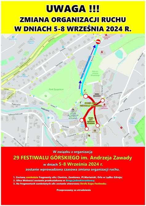 UWAGA ZMIANA ORGANIZACJI RUCHU W DNIACH 5 8 WRZEŚNIA 2024 R UMiG LADEK ZDRÓJ