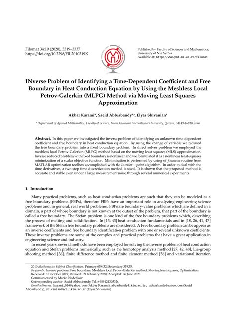 Pdf Inverse Problem Of Identifying A Time Dependent Coefficient And Free Boundary In Heat