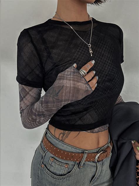 크레이지걸스 벨벳메쉬반팔티셔츠 T