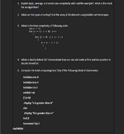 Solved 1 Explain Best Average And Worst Case Complexity