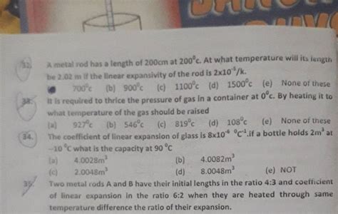 The Coefficient Of Linear Expansion Of Glass Is 8×10−60c−1 If A Bottle H