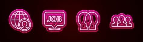 지구 및 사람 작업이 있는 말풍선 프로젝트 팀 기반 및 사용자 그룹을 설정합니다 빛나는 네온 아이콘입니다 벡터 개념에 대한 스톡 벡터 아트 및 기타 이미지 Istock