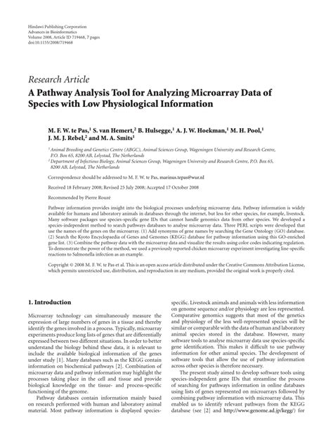Pdf A Pathway Analysis Tool For Analyzing Microarray Data Of Species