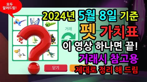 입양하세요 펫 2024년 5월 8일 펫순위 가치표 깔끔정리~화석섬 공룡 업데이트 펫 추가 정리 Youtube