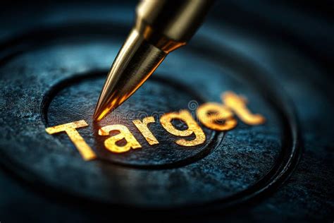 A Golden Bullet With A Sharp Tip Is Precisely Approaching A Metallic Stock Illustration