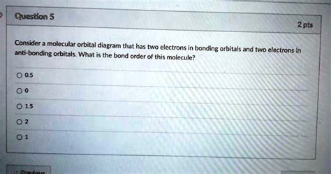 Solved Question 5 2pr Consider Molecular Orbital Diagram That Has Two Electrons In Bonding