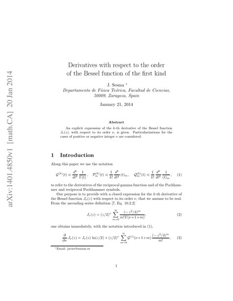 Pdf Derivatives With Respect To The Order Of The Bessel Function Of