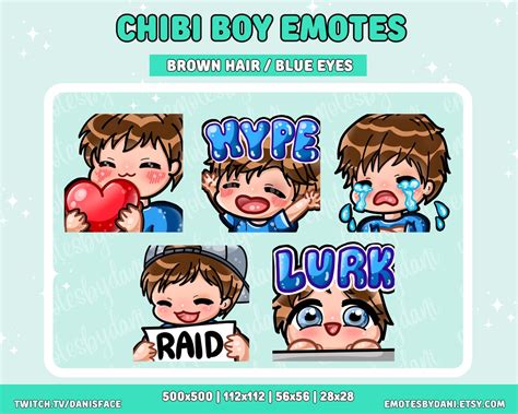 5 Pack Chibi Boy Emotes Twitch Emotes Brown Hair And Blue Eyes