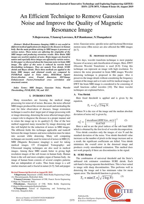 Pdf An Efficient Technique To Remove Gaussian Noise And Improve The Quality Of Magnetic