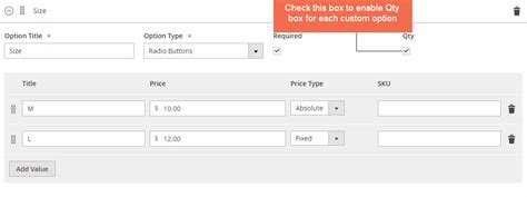 Set Absolute Cost And Add Quantity To Each Custom Option In Magento 2