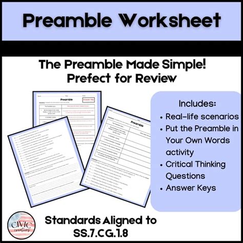 Preamble Goals Worksheet Ss7cg18 By Civic Creations Tpt