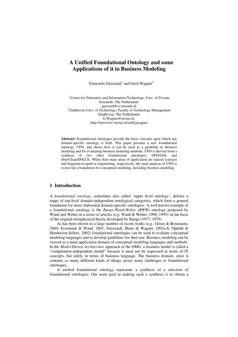 Pdf A Unified Foundational Ontology And Some Applications Of It In Business Modeling
