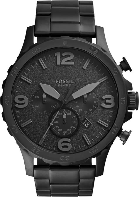 Fossil Watch For Men Nate Quartz Chronograph Movement 50 Mm Black Stainless Steel Case With A