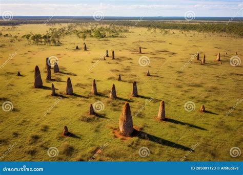 Aerial View Of Termite Mounds In A Field Stock Illustration