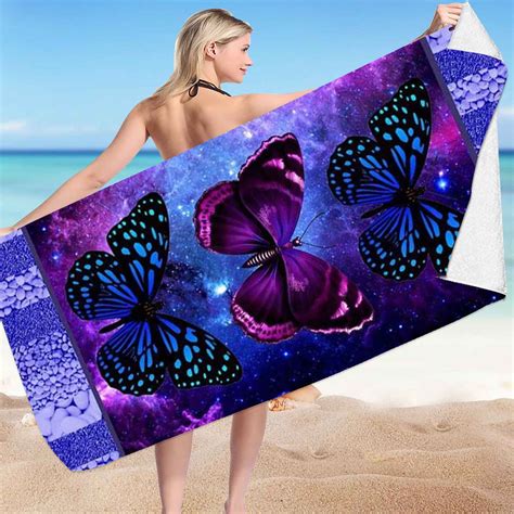 Oggfader Beach Towels Oversized Clearance 60inx28in Purple Butterflys