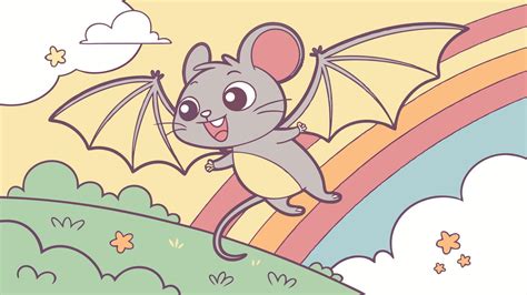A Cartoon Mouse With Wings Flying Over A Rainbow 53548987 Vector Art At