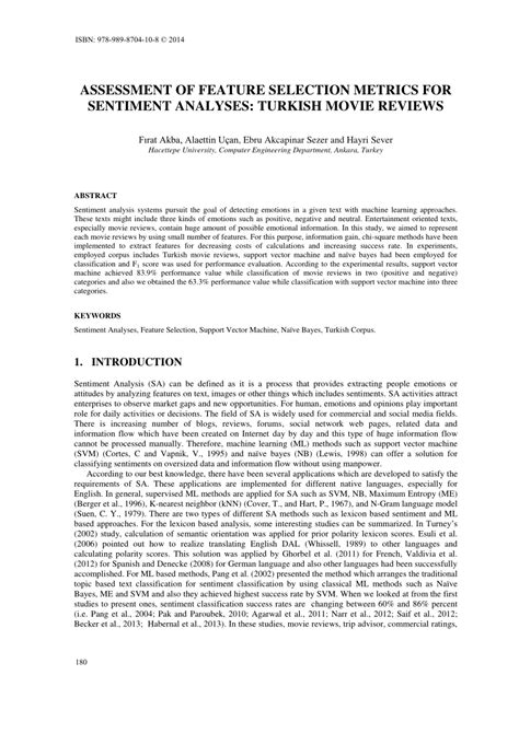 Pdf Assessment Of Feature Selection Metrics For Sentiment Analyses Turkish Movie Reviews
