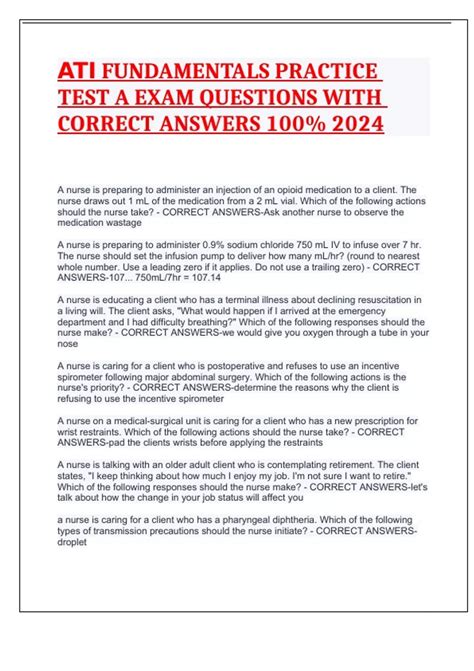 ATI FUNDAMENTALS PRACTICE TEST A EXAM QUESTIONS WITH CORRECT ANSWERS