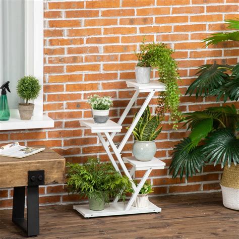 Outsunny Raft Pentru Plante Cu Niveluri Suport Pentru Flori Suport Pentru Ghiveci De Colt