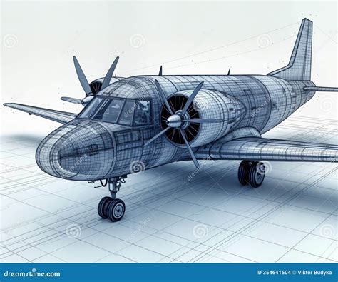 Detailed Blueprint Tech Drawing Of Airplane Jet Engine Motors With