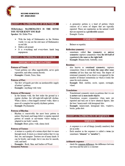 Mmw Lesson 1 Pdf Pattern Symmetry