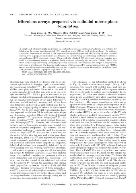 Pdf Microlens Arrays Prepared Via Colloidal Microsphere Templating