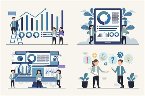 Premium Vector Business Teamwork And Data Analysis Illustration Set