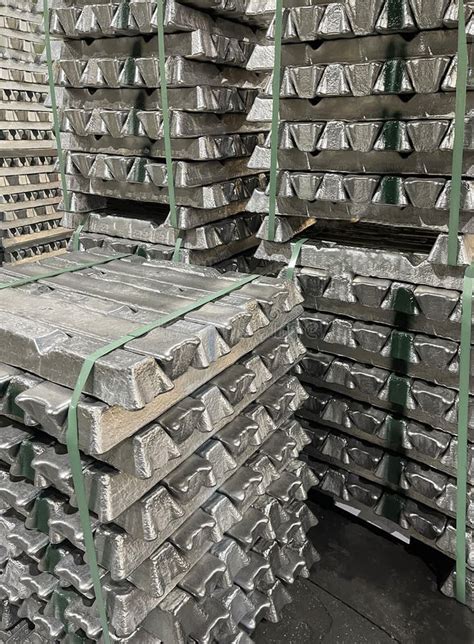 Batch Of Stacked And Strapped Aluminum Ingots Raw Material For