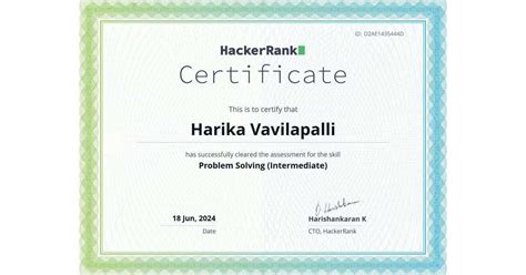 Harika Vavilapalli On Linkedin Hackerrank Skill Certificate