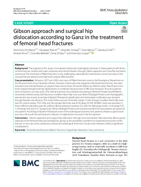 Pdf Gibson Approach And Surgical Hip Dislocation According To Ganz In The Treatment Of Femoral
