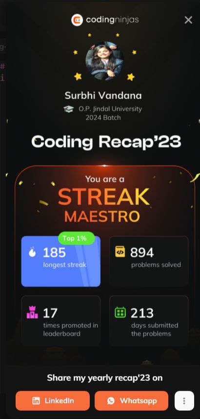 surbhi vandana on linkedin codingninjas leetcode recap